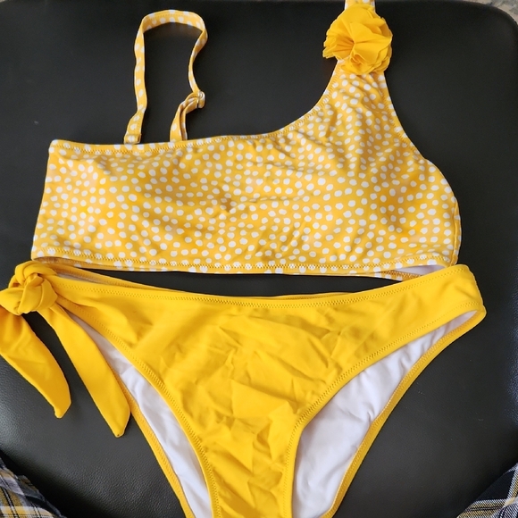 Cupshe | Swim | Yellow Polka Dot Kids Swim Set | Poshmark